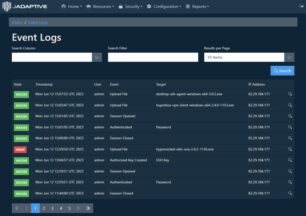 Using the Event Logs – Jadaptive Limited